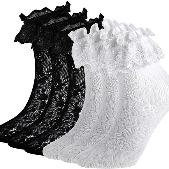Accessories | Lace Ruffle Ankle Socks 6 Pair Black White Sexy Lace ...